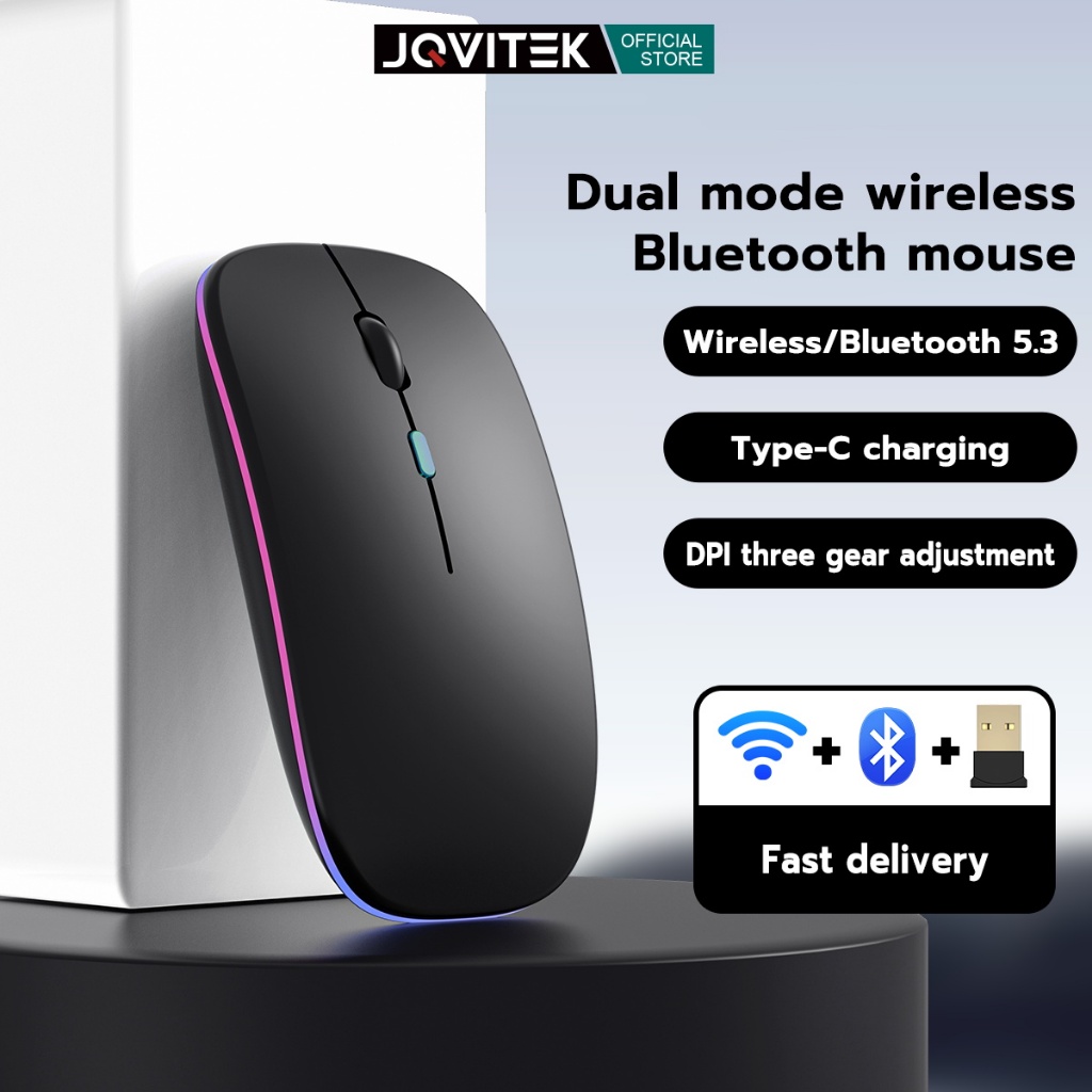 JQVITEK BT5.2+2.4G+RGB Wireless Mouse Bluetooth 2.4Ghz Dual Mode Wireless Silent Rechargeable PC ...