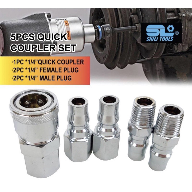 5pcs Quick Coupler Set 1/4" Shili Tools Durable Air Compressor Quick ...