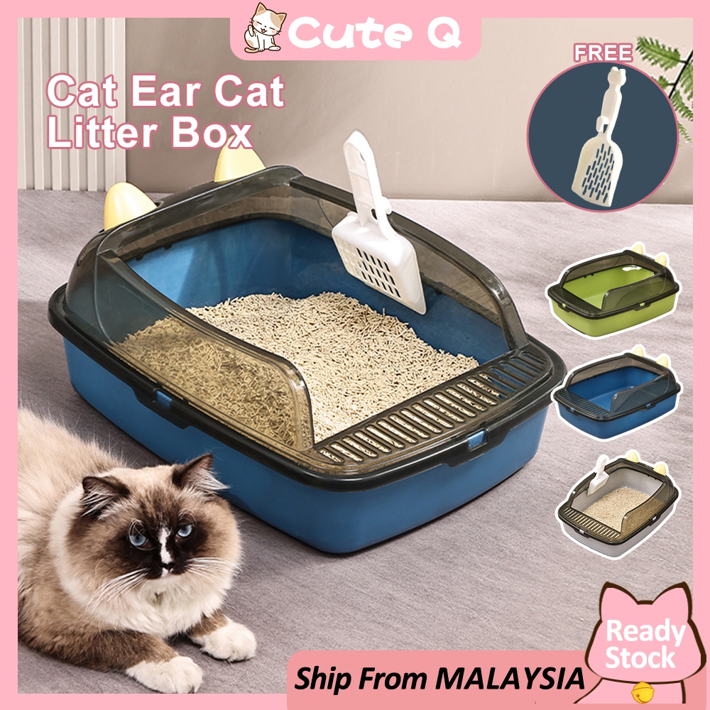 Cute Q Cat ears shape cat litter box cat toilet box pet litter box ...