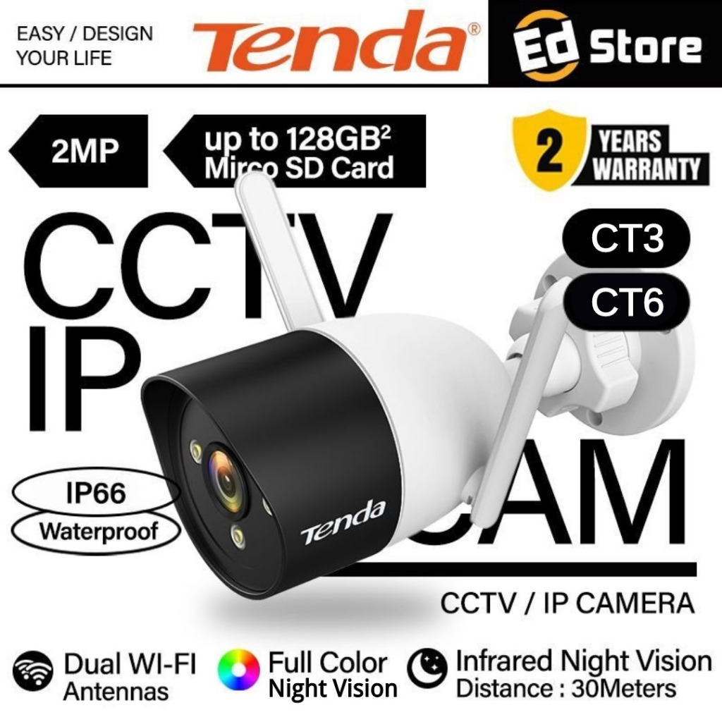 TENDA 【CT3 - 2MP 1080P】【CT6 - 3MP 2K SHD】 OUTDOOR WI-FI CAMERA CCTV IP ...