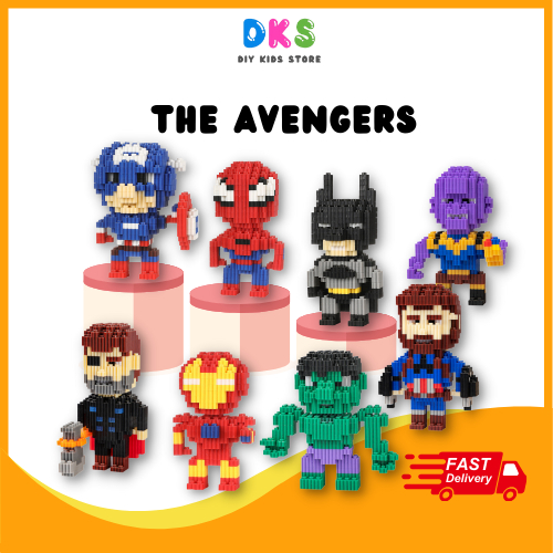 【AVENGERS】Mini Building Block Marvel Hero Batman Spiderman Cute Cartoon ...