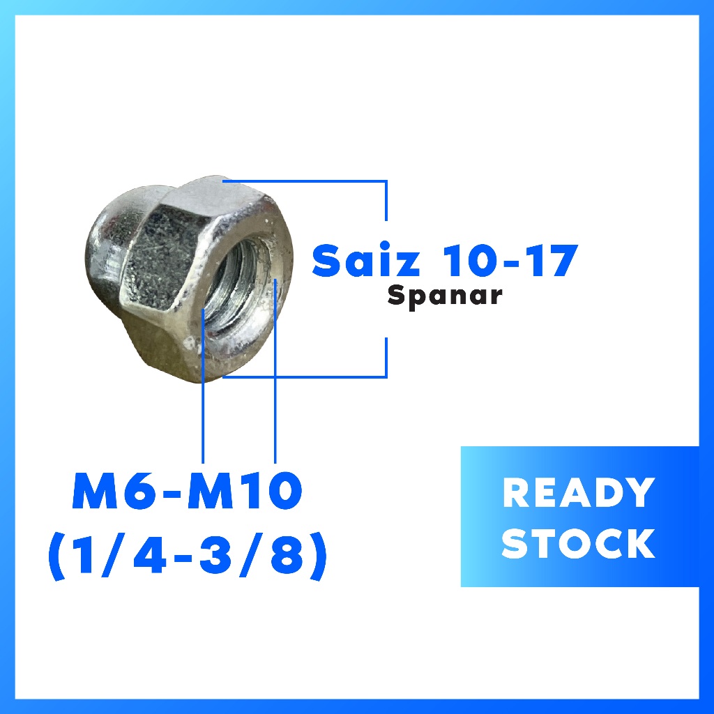 Hexagon Cap Nut M6 M8 M10 1/4 5/16 3/8 Zinc Plated Chrome GI | Shopee ...