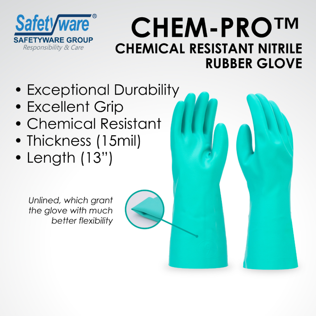 SAFETYWARE Chem-Pro Chemical Resistant Nitrile Gloves | Medium Duty ...