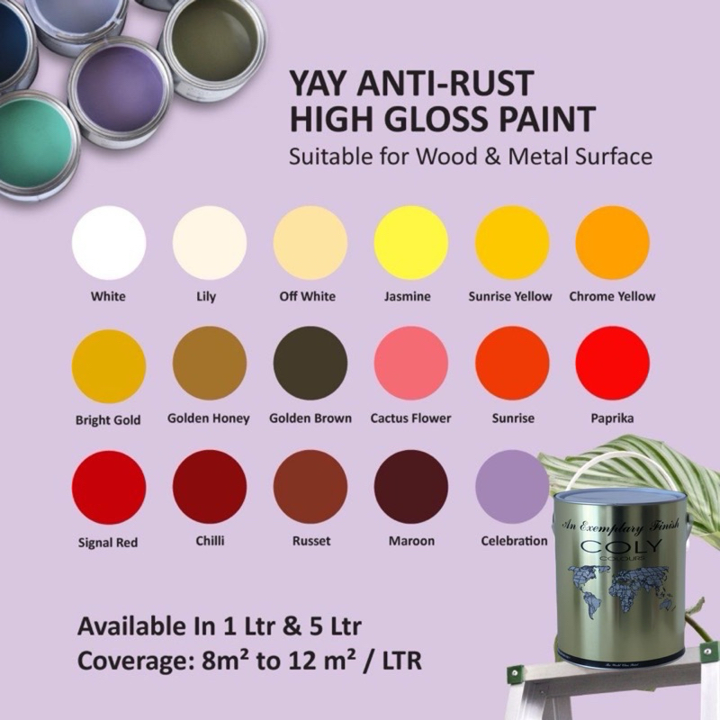 1L // 5 L COLY Anti-Rust HIGH Gloss Enamel Gloss Paint ( Wood & Metal ...