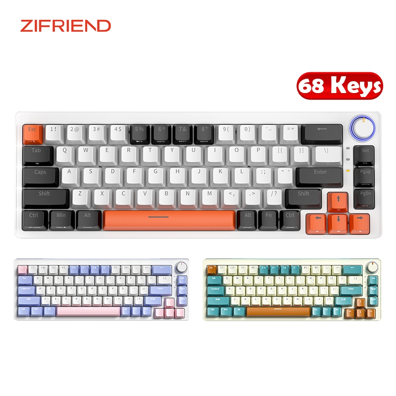 Zifriend ZA68 Wireless Mechanical keyboard 65% RGB Light Hotswap Knob ...