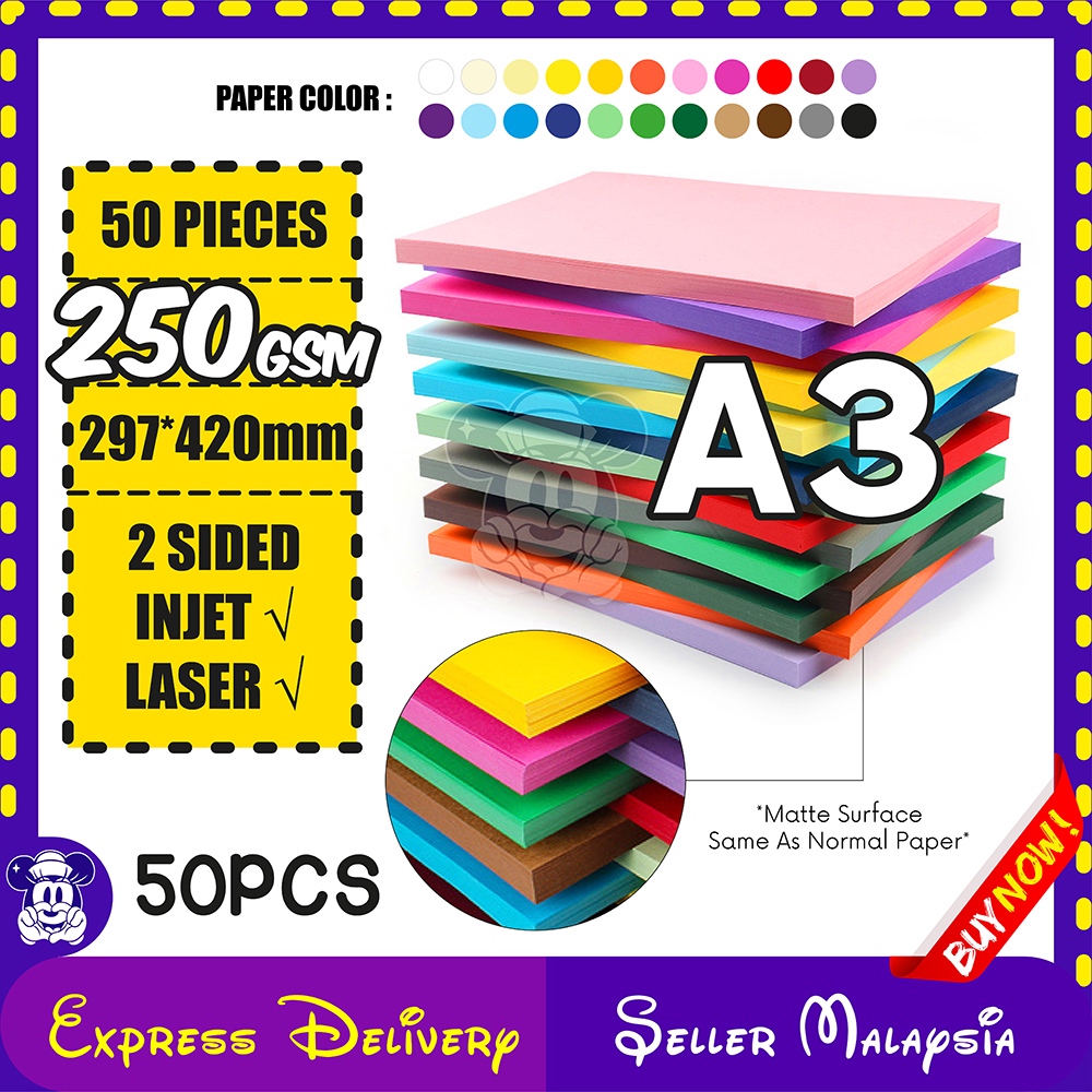 UNICRAFT A3 Color Paper 50pcs 250gsm Extra Thick Art Manila Card Craft ...