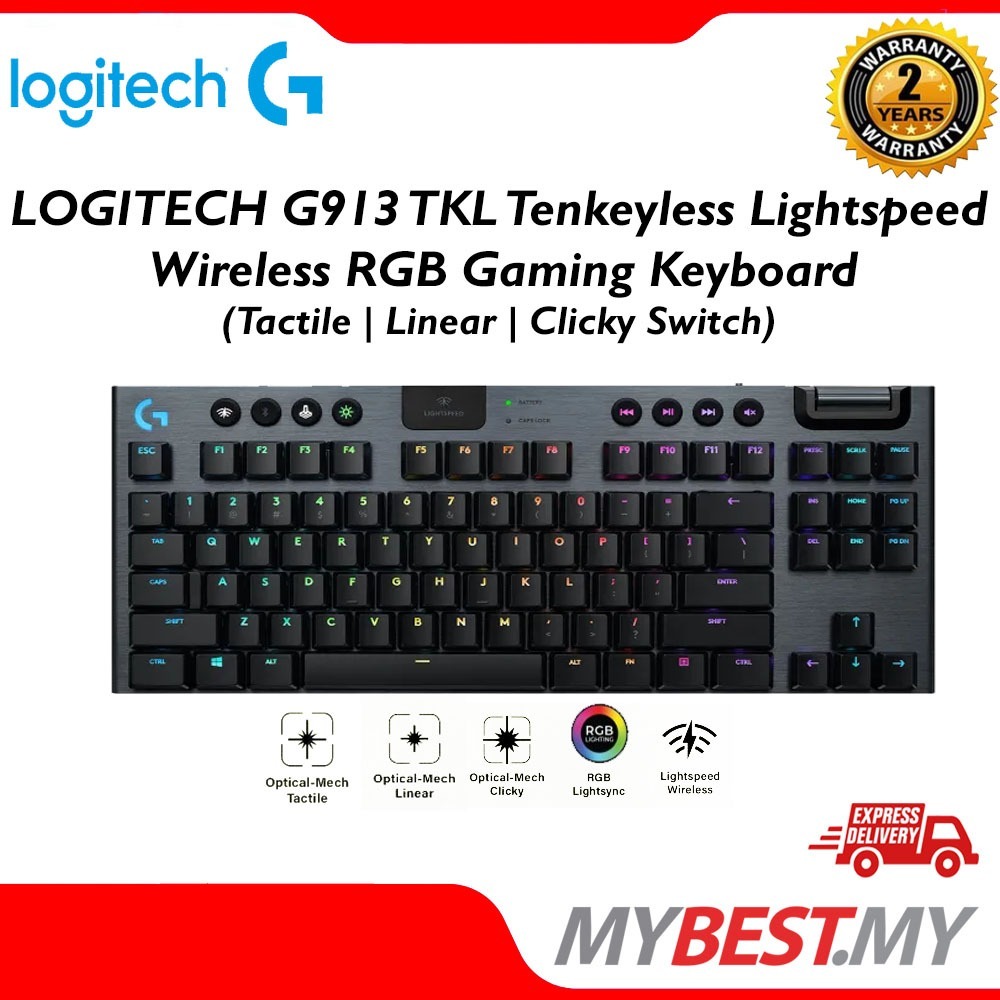 LOGITECH G913 TKL TENKEYLESS LIGHTSPEED WIRELESS RGB MECHANICAL GAMING ...