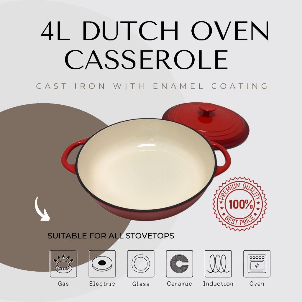 4L Enamel Cast Iron Casserole Pot, Dutch Oven Baking Pot Hot Pot Multi ...