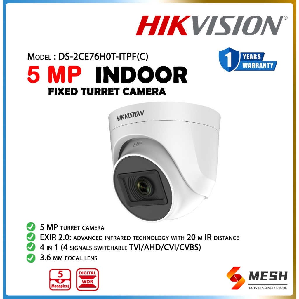 HIKVISION CCTV 5MP Indoor Dome (3.6MM)5MP Turbo Full HD 1920P 4 In 1 ...