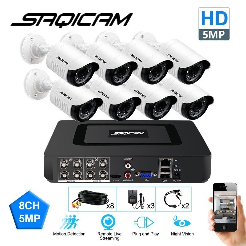 Saqicam 8CH 5MP DVR Camera Package Set 8PCS 1080P/5MP Outdoor ...