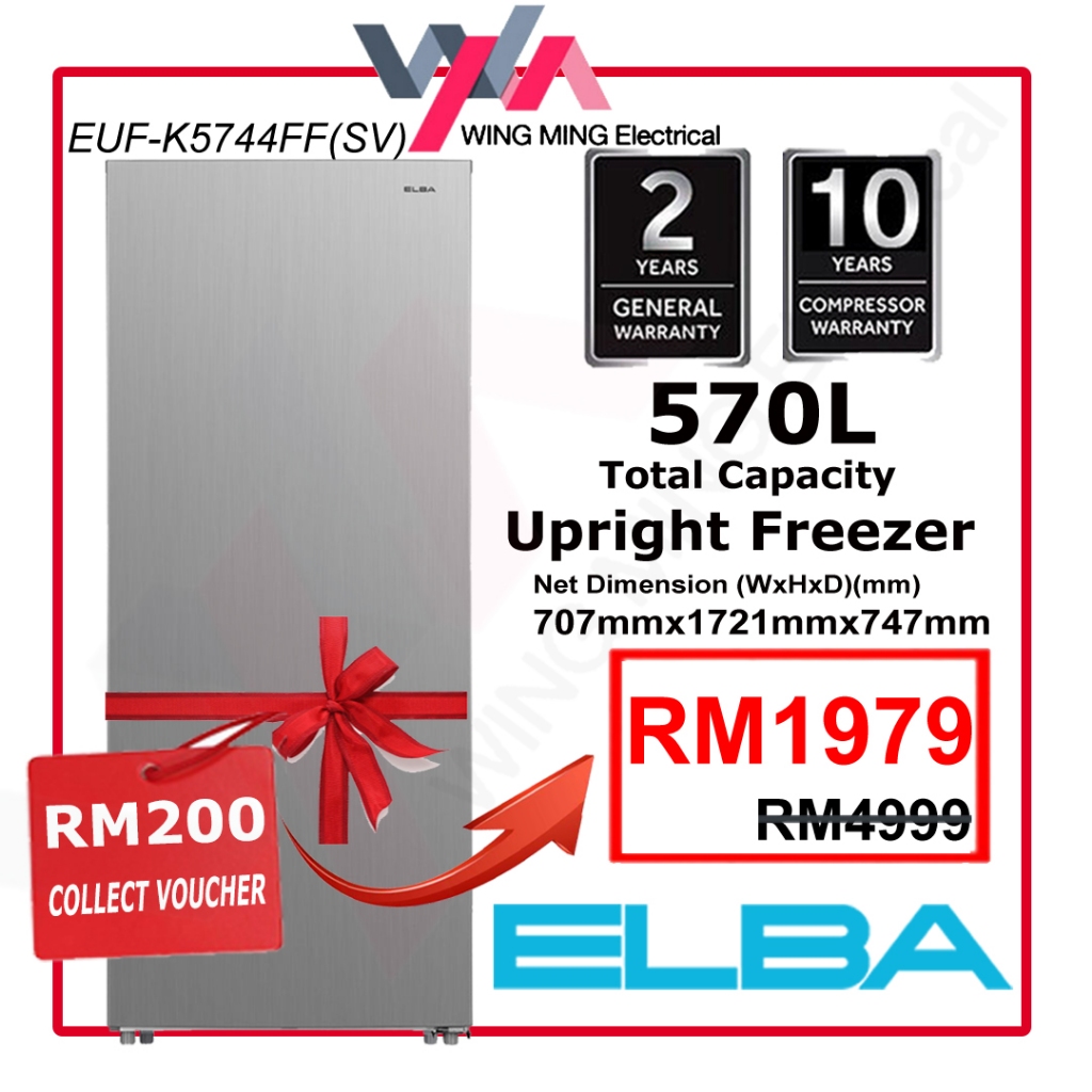 Elba 570L Upright Freezer Refrigerator 1 Door/Peti Beku 1 Pintu EUF ...