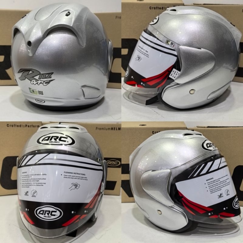 ARC RITZ FLASHY SILVER OPEN FACE HELMET (L & XXL) -NEW LOOK COLOUR ...