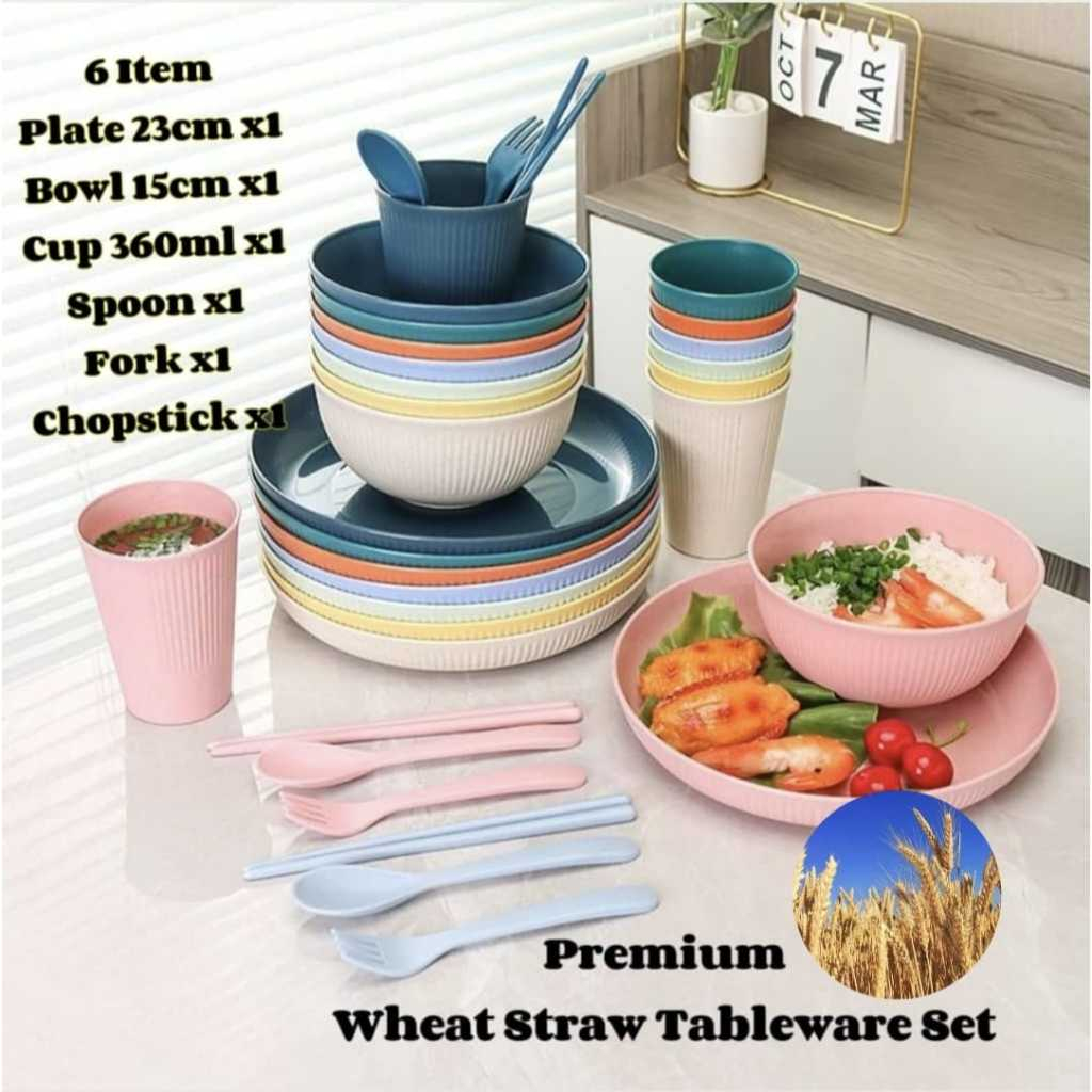 6 Pcs Wheat Straw Plate Set/Dinner Set/Pinggan Mangkuk Set/Pinggan ...