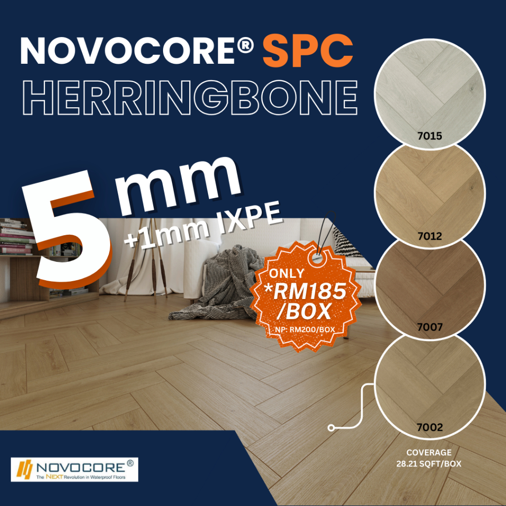 NOVOCORE Herringbone SPC Flooring 5mm (Incl 1mm IXPE) | Shopee Malaysia