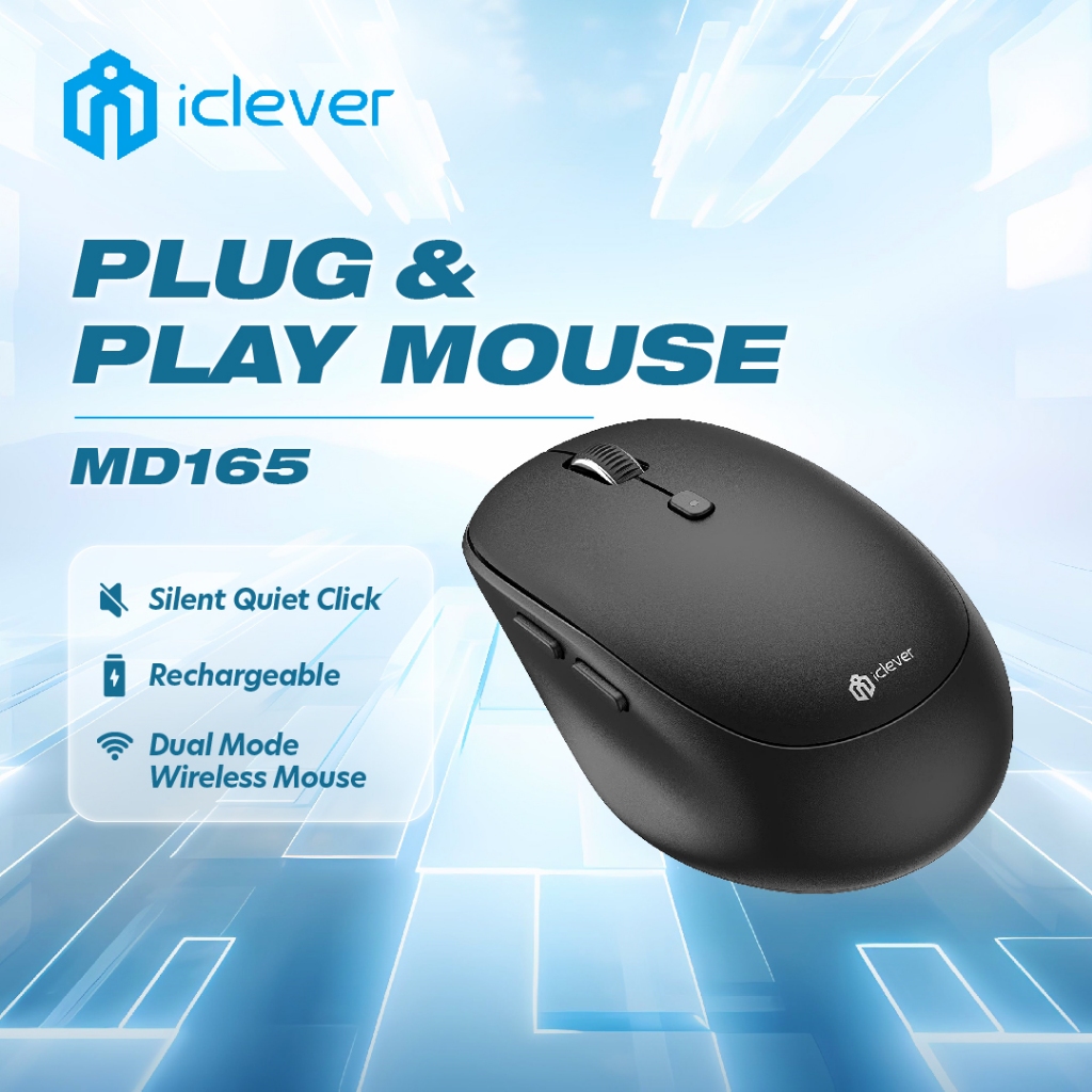 iClever MD165 Dual Mode Wireless Bluetooth Mouse, Type-C Rechargeable, Ergonomic mouse, 3 Device ...