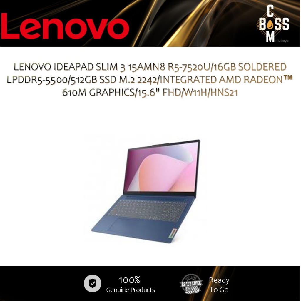 LENOVO IDEAPAD SLIM 3 15AMN8 R5-7520U/16GB SOLDERED LPDDR5-5500/512GB ...