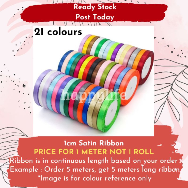 HAPPYLIFE 1 Meter 1cm Satin Ribbon Gift Wrapping Reben Riben Flower ...