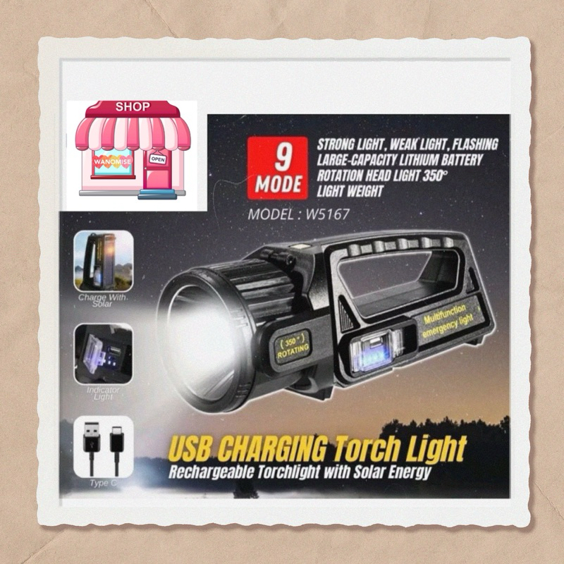 9 Mode Double Head Rotating Solar Charging Waterproof Torchlight ...