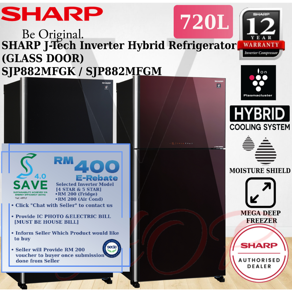 SHARP 720L J-TECH INVERTER PELICAN REFRIGERATOR [TEMPERED GLASS DOOR ...