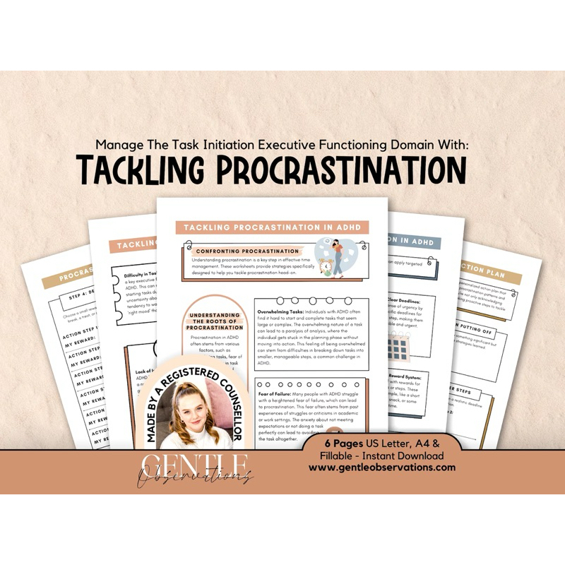 Managing Procrastination for Teens & Adults: ADHD Worksheets, Executive ...
