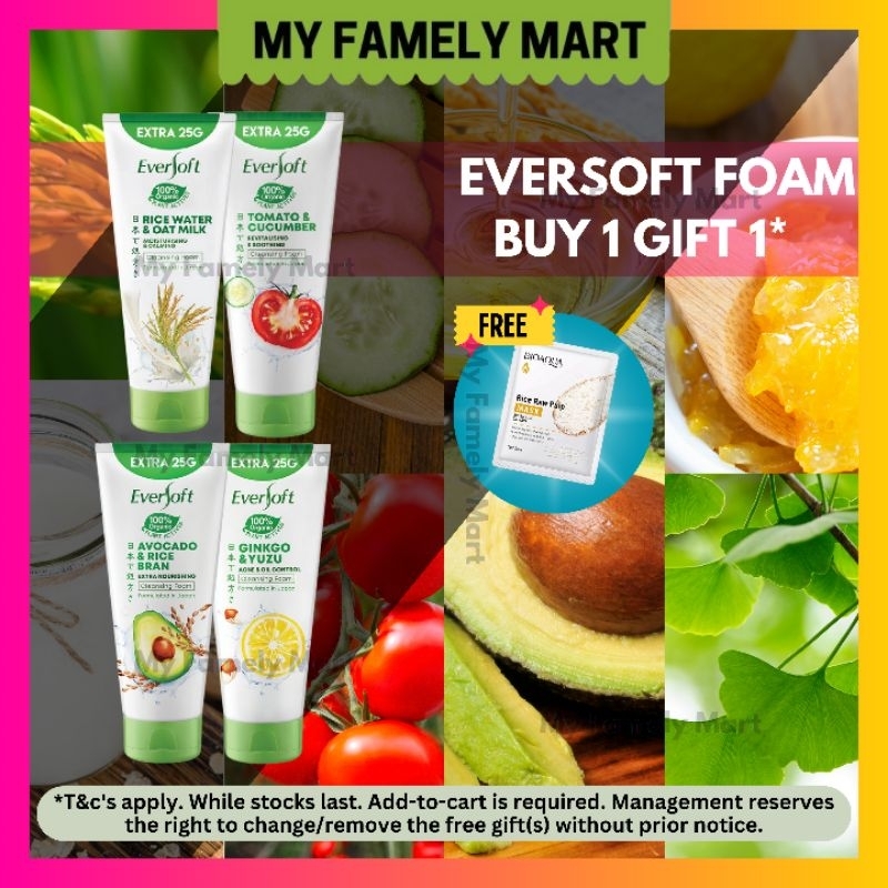 EVERSOFT Ginkgo Avocado Tomato Oat Milk Rice Water Facial Cleanser Foam ...