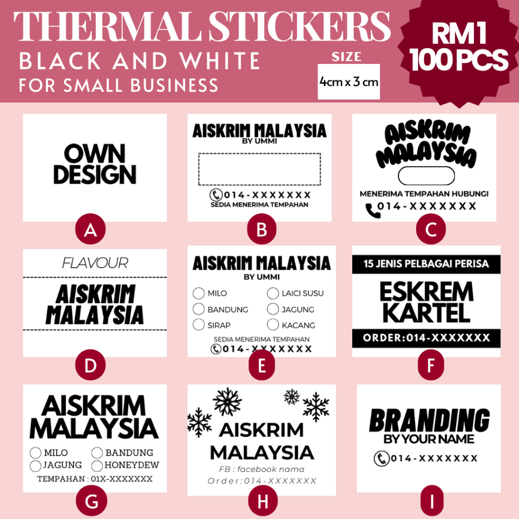 RM1 100pcs Sticker Aiskrim Malaysia Murah | Sticker Produk Murah ...