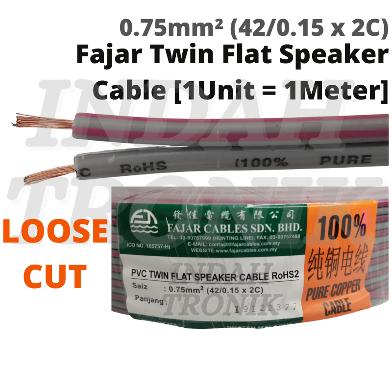 [1 Meter] Fajar Cable 0.75mm² 42/0.15 x 2Core Speaker Cable PVC Twin ...