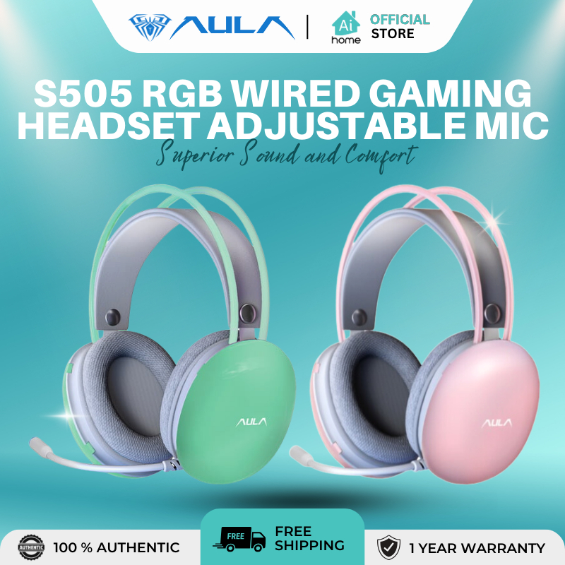 AULA S505 Wired Gaming Headset Noise Cancelling 7.1 Stereo Cool LED ...