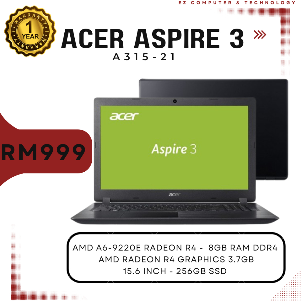 LAPTOP ACER ASPIRE (AMD A6-9220E/8GB/256GB SSD) | Shopee Malaysia