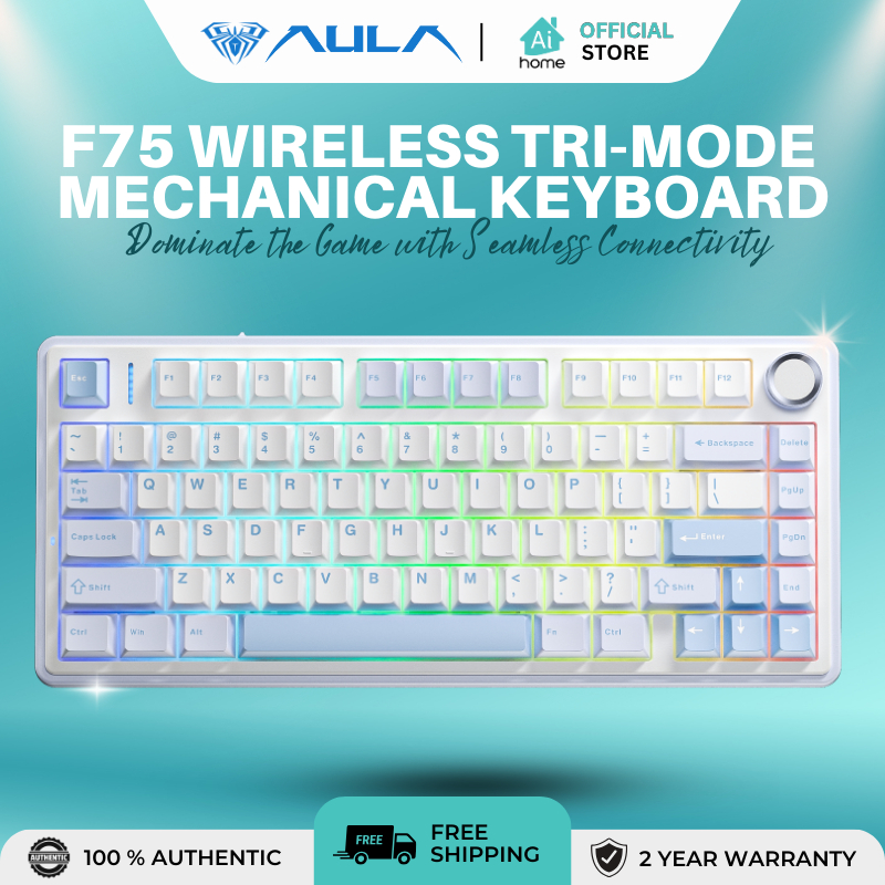 AULA F75 Wireless Tri-Mode Mechanical Gaming Keyboard Sea Salt Blue ...