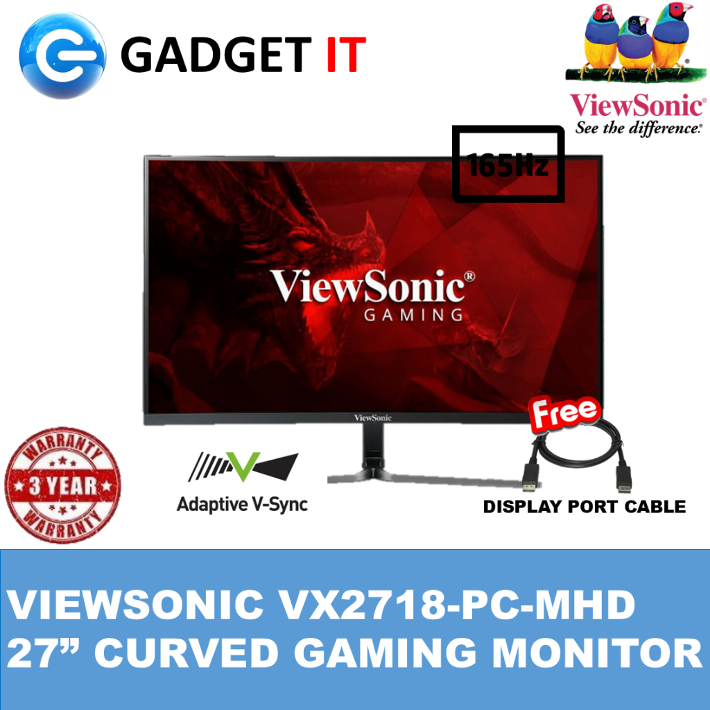 VIEWSONIC VX2718-PC-MHD 27" FHD 165Hz,1500R CURVED GAMING MONITOR ...