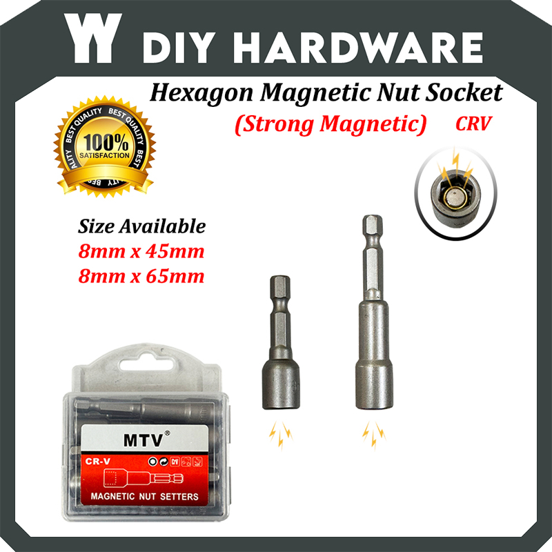 YY DiY 8mm Hexagon Magnetic Nut Socket 1/4'' Hex Shank 45mm/65mm Socket Magnetic Nut Driver ...
