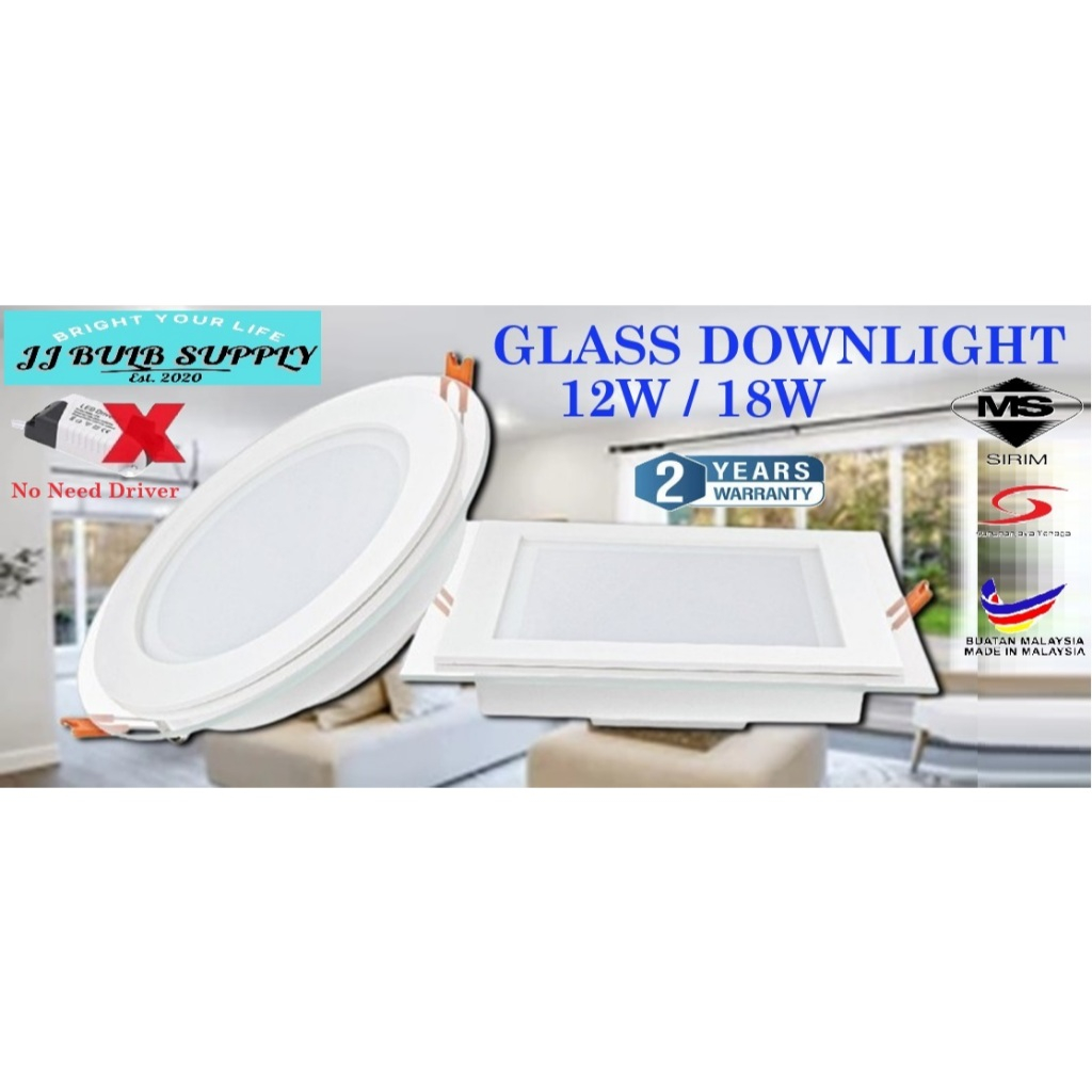 [SIRIM] LED GLASS Downlight 12W 18W Downlight Ceiling Round Square ...