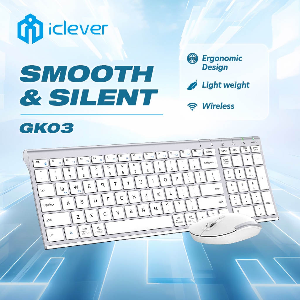 iClever GK03 Wireless Keyboard and Mouse Combo - 2.4G Portable Rechargeable Ergonomic Design ...