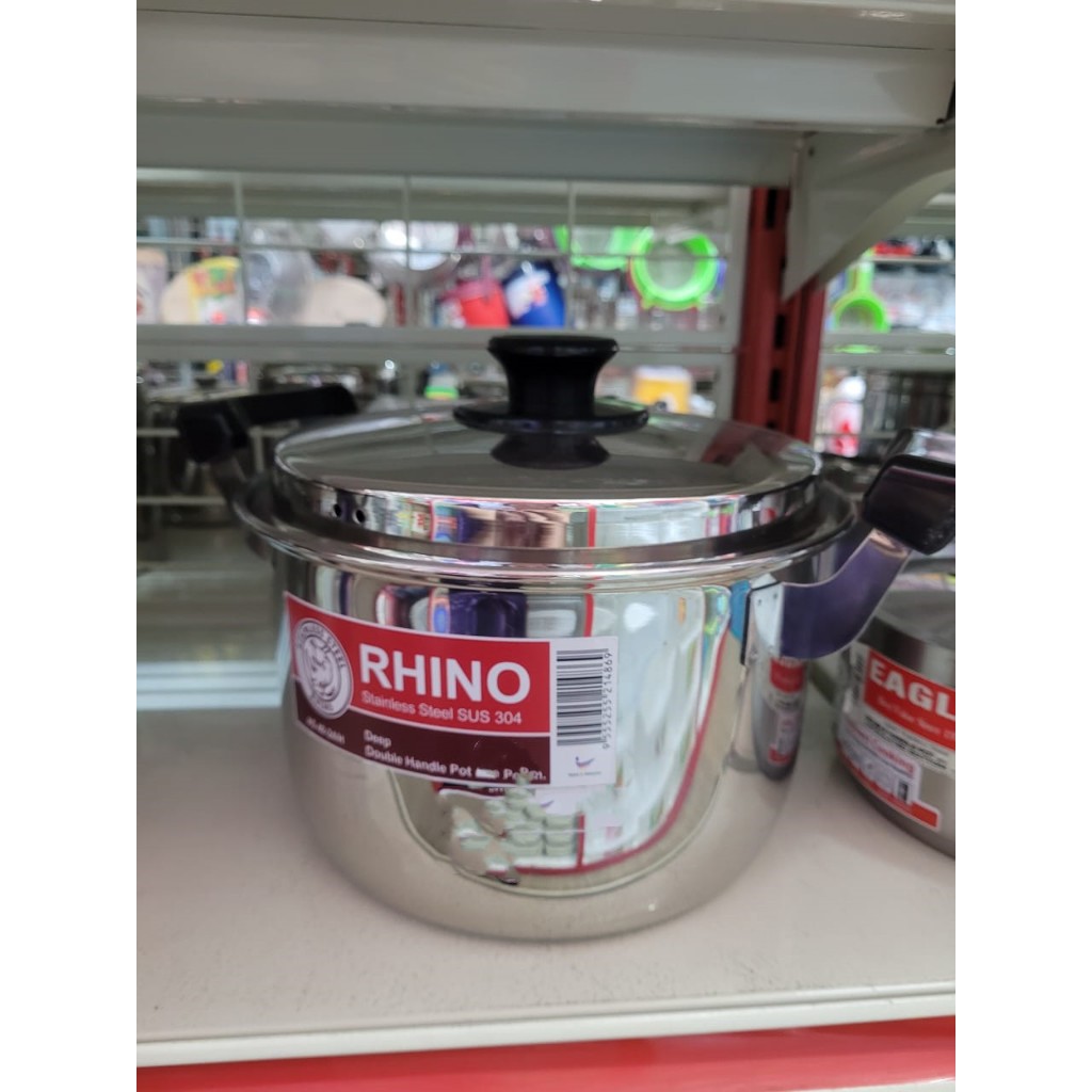 RHINO Brand Stainless Steel Double Handle Deep Pot | Shopee Malaysia