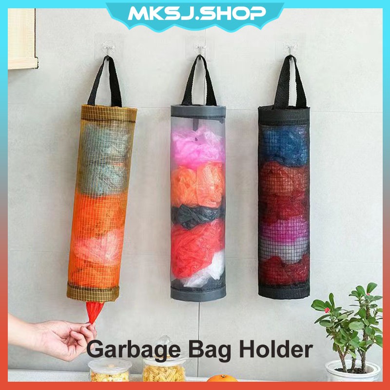Kitchen Plastic Grocery Bag Organizer Wall Mounted Garbage Net Holder ...