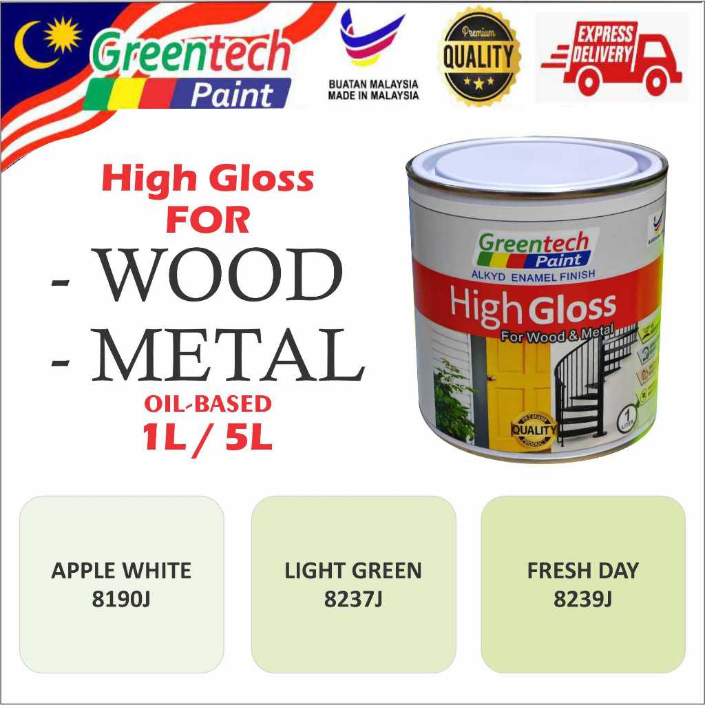 1L/5L FREE BRUSH 1.5'' (LIGHT GREEN) HIGH GLOSS ALKYD ENAMEL PAINT FOR ...