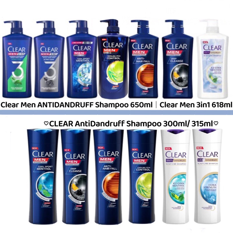 Clear Men ANTIDANDRUFF Shampoo（315ml / 650ml）｜Clear Men 3in1 618ml｜CLEAR AntiDandruff Shampoo ...