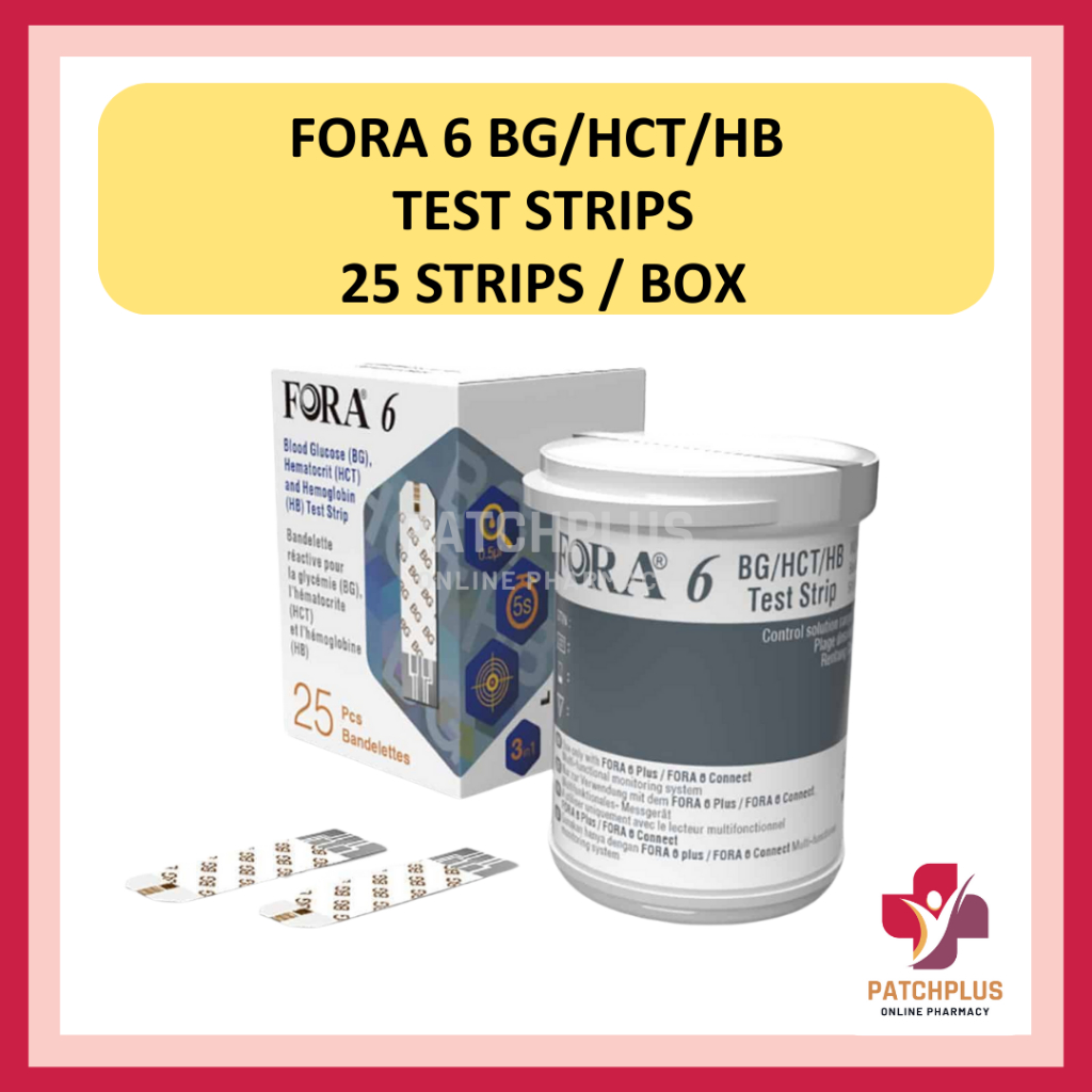 FORA 6 Test Strip for BG/HCT/HB (3 in 1), 25’s/vial, 1 vial/box (Fora6 ...