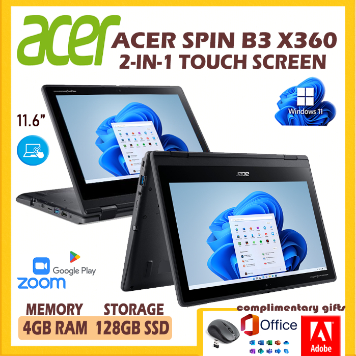 ACER SPIN B3 X360 2IN1 TOUCHSCREEN FLIP 360° /11.6"INCH DISPLAY / 4GB ...