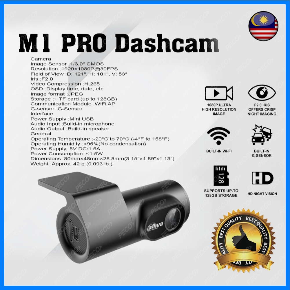 Dahua M1 Pro Dashcam Recorder 1080P ultra high resolution image ...