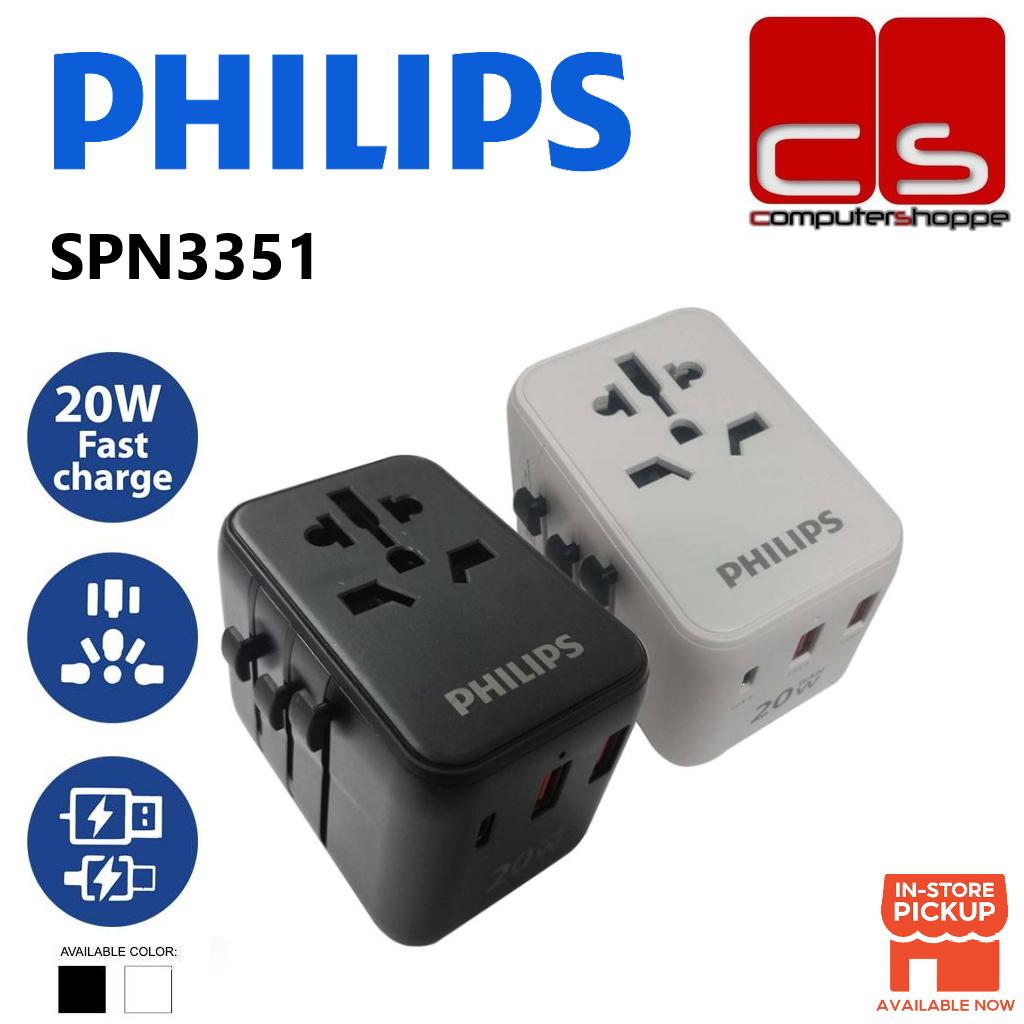 Philips 20W Universal Traveler Adaptor with USB-C & 2xUSB-A Port ...