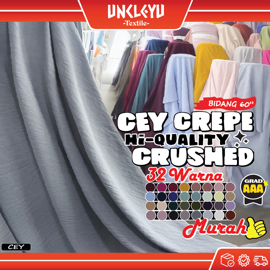 Cey Crepe Hi-Quanlity Crushed Ironless Bidang 60"/Ringan & Selesa/Tahan ...