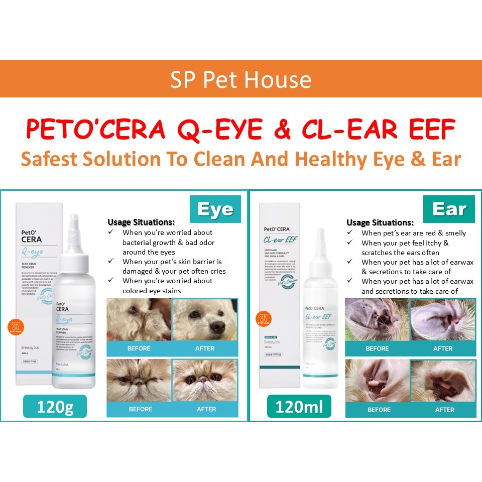 Breezy Tail PetO'Cera CL-Ear, EEF 120ml / PetO'Cera Q-Eye 120g - Tear ...