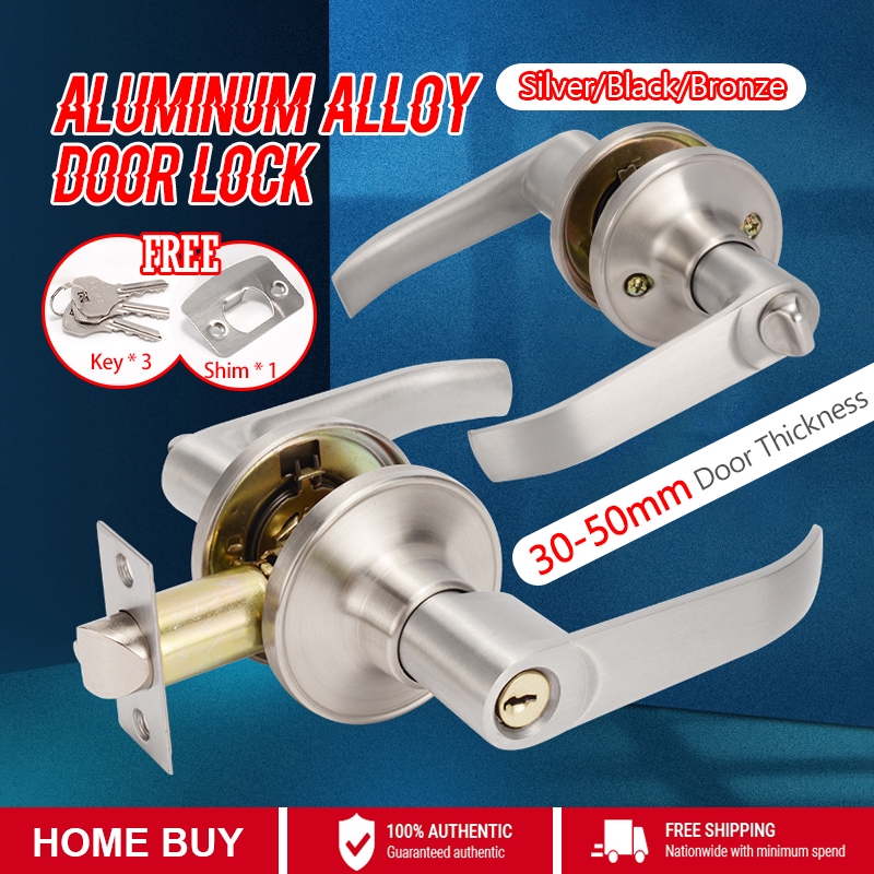 Door Lock Set Aluminium Alloy Three Bar Handle Lock with 3 Keys Bedroom ...