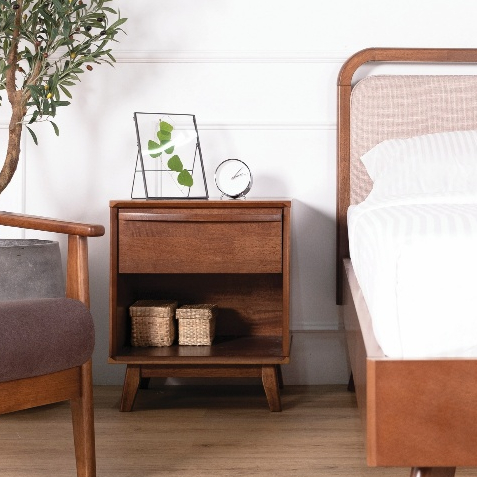 MODA Crystal Nightstand with drawer 16kg, SolidWood Bedside Table, Meja ...