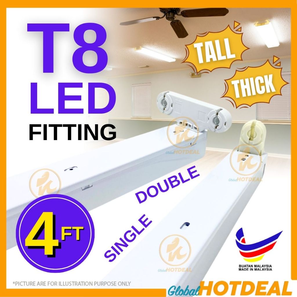 1PC Single/Double 4FT T8 LED Tube Casing LED Case Local Thick Fitting ...