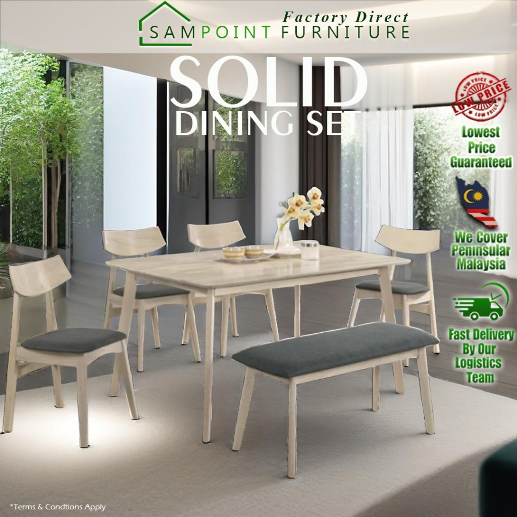 RAYA Meja baru SamPoint Dining Set Bench Chair | Meja Makan 6 kerusi ...