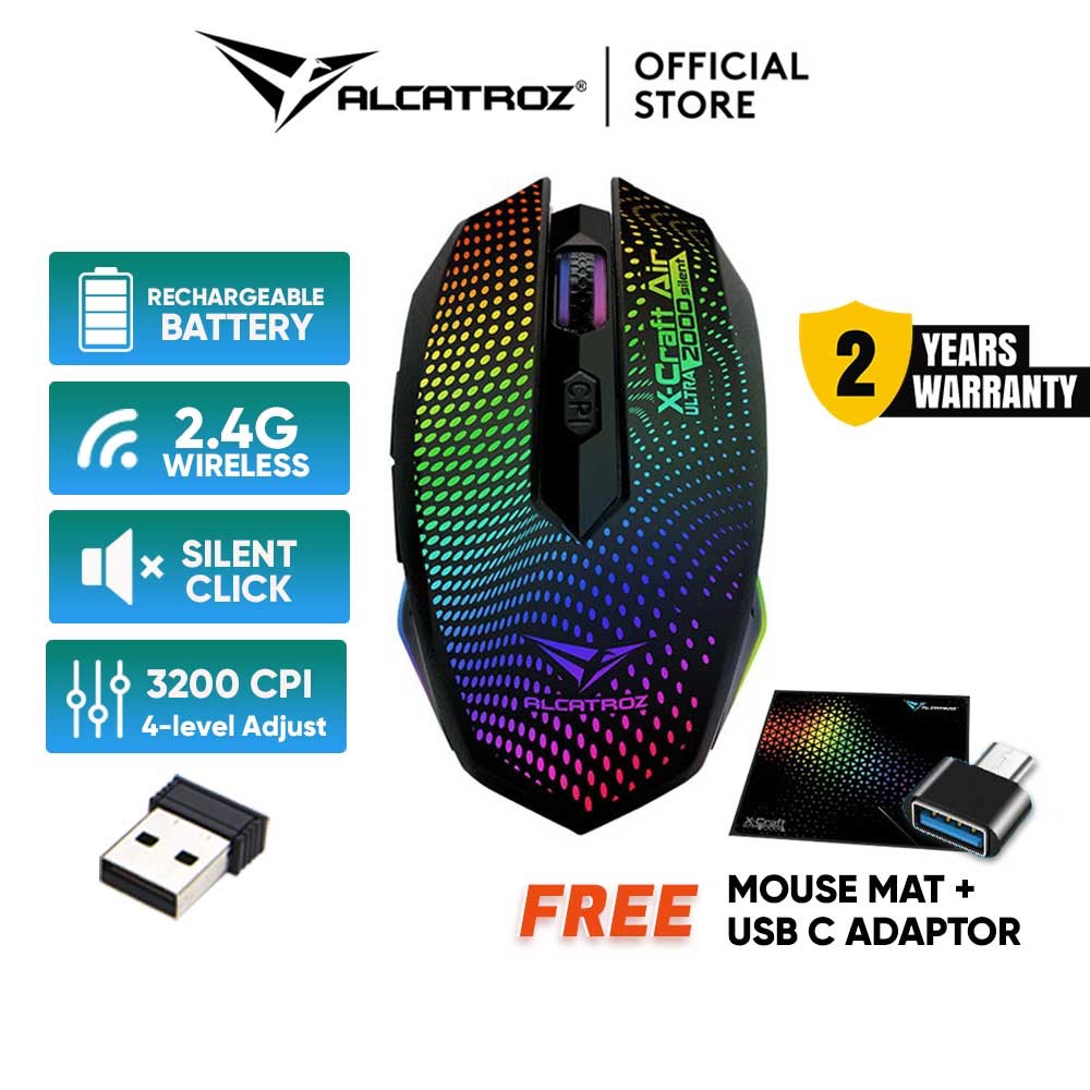 Alcatroz X-Craft Air Ultra Silent Wireless Gaming Mouse | 3200 CPI ...