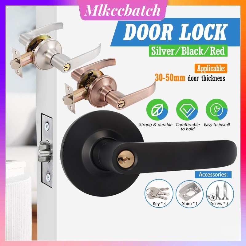 Tubular Lever Cylindrical Cylinder Door Lock Tombol Pintu Bilik Door ...